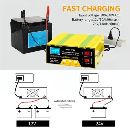 12V/24V Smart Automatic Pulse Repair Car Battery Charger MF-2B ...